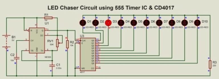 How to Make an LED Chaser Circuit Using 555 Timer IC and CD4017 Counter ...